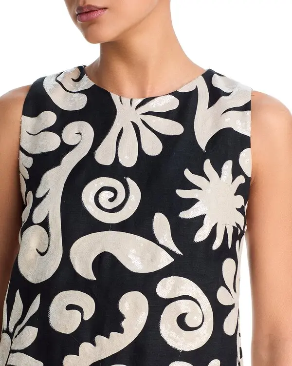 CALA DE LA CRUZ Loren Mini Dress With Floral Print And Sequins
