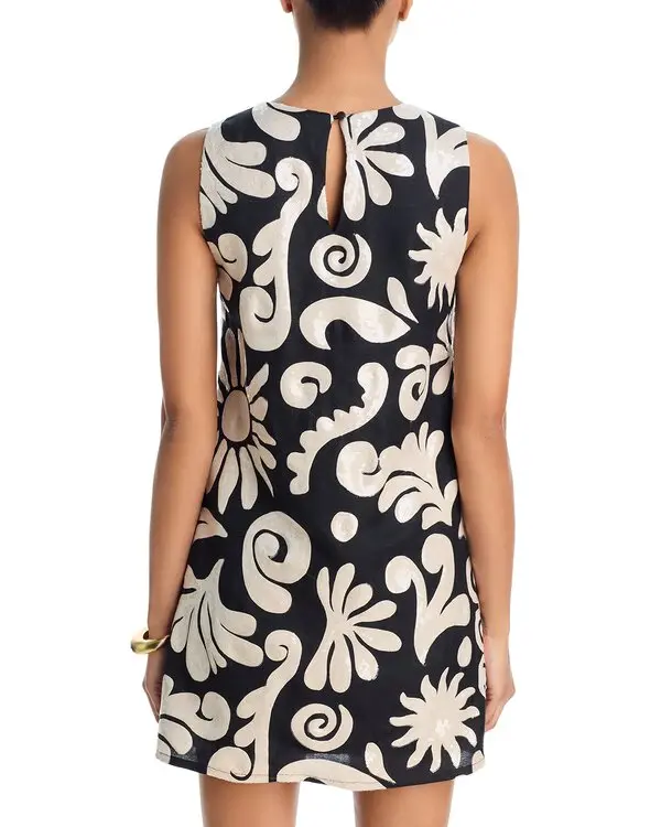 CALA DE LA CRUZ Loren Mini Dress With Floral Print And Sequins
