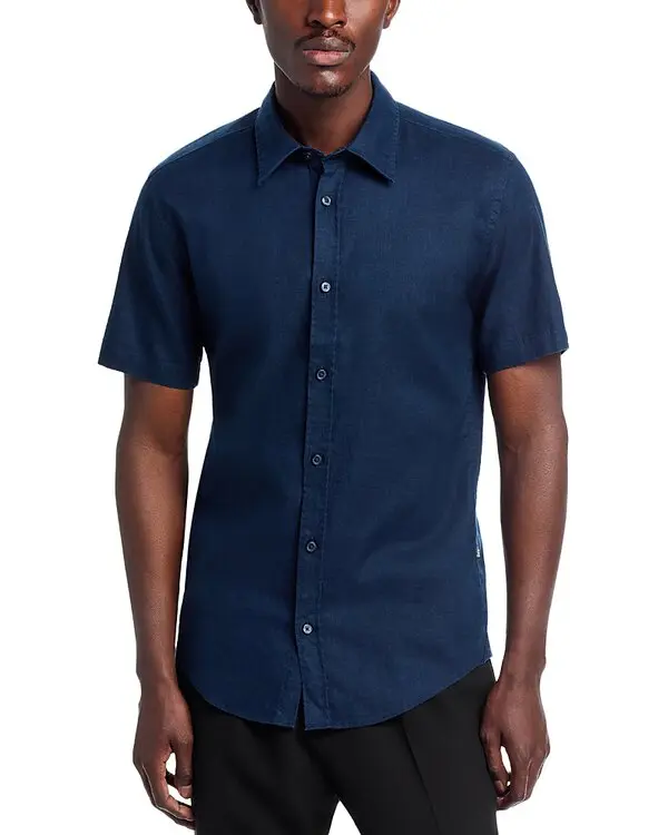 BOSS Roan Slim Fit Kent Collar Shirt - Dark Blue