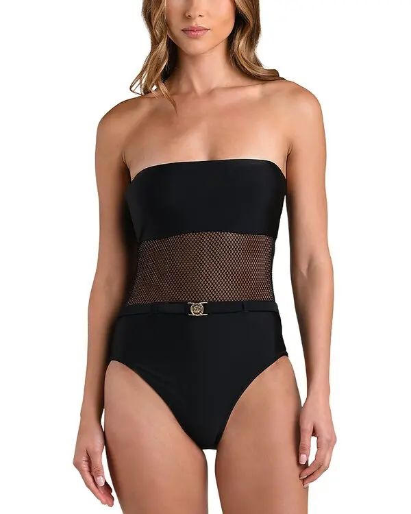 L'Agence Tory Bandeau Mesh One Piece Swimsuit - Black