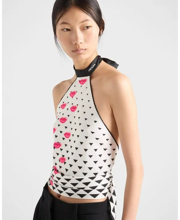 Prada Printed Silk Twill Top - Black