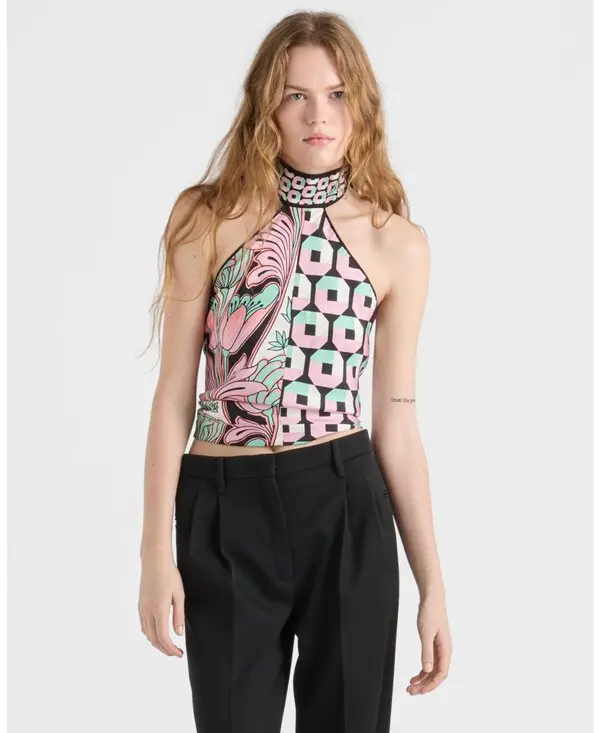 Prada Printed Silk Twill Top - Green