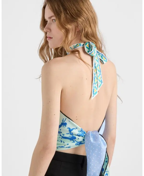 Prada Printed Silk Twill Top - Light Blue