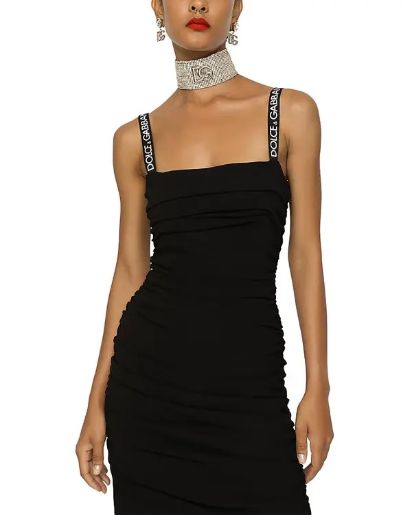 Dolce & Gabbana Ruched Mini Dress With Logo Straps