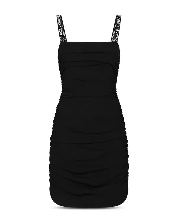 Dolce & Gabbana Ruched Mini Dress With Logo Straps