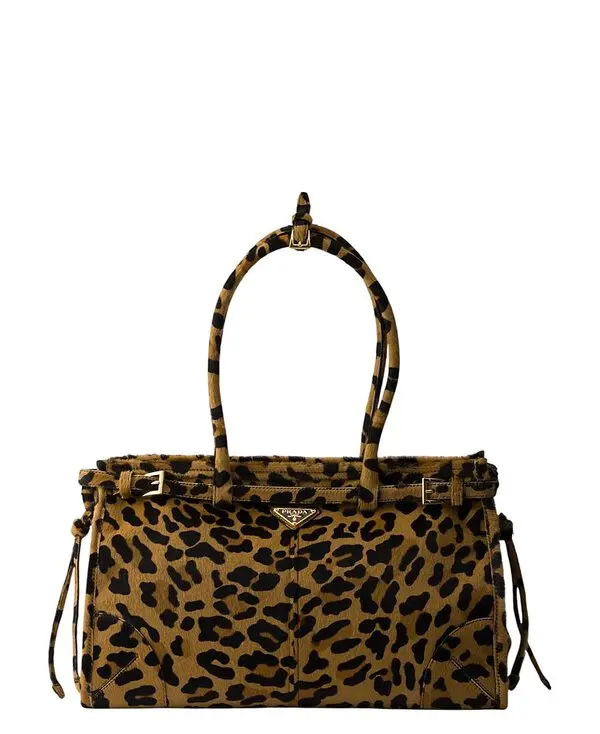 Prada Large Printed Leather Handbag - Neutral