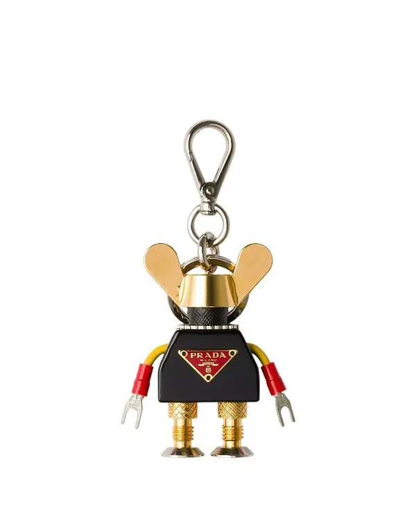 Prada Robot Plexiglas And Saffiano Leather Keychain Charm - Black
