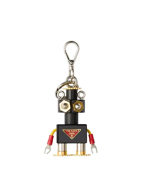Prada Robot Plexiglas And Saffiano Leather Keychain Charm - Dark Black