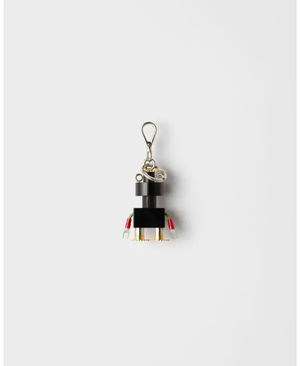 Prada Robot Plexiglas And Saffiano Leather Keychain Charm - Dark Black