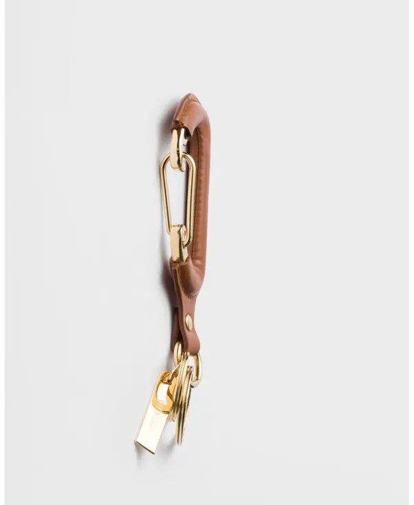 Prada Leather Keychain - Brown