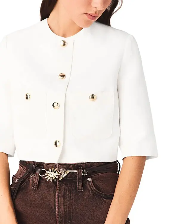Maje Short Linen Blend Jacket - White