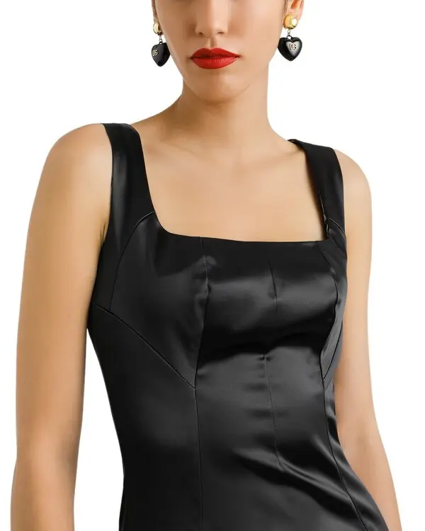 Dolce & Gabbana Stretch Satin Midi Dress - Black