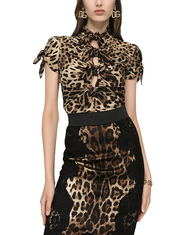 Dolce & Gabbana Leopard Print Silk Blend Blouse