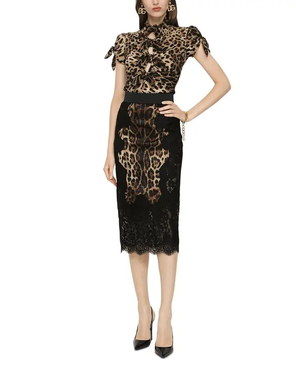 Dolce & Gabbana Leopard Print Silk Blend Blouse