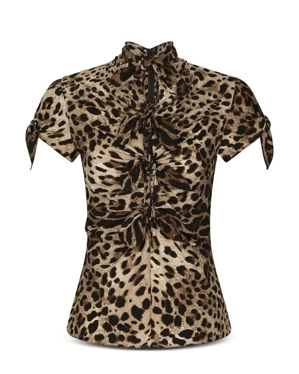 Dolce & Gabbana Leopard Print Silk Blend Blouse