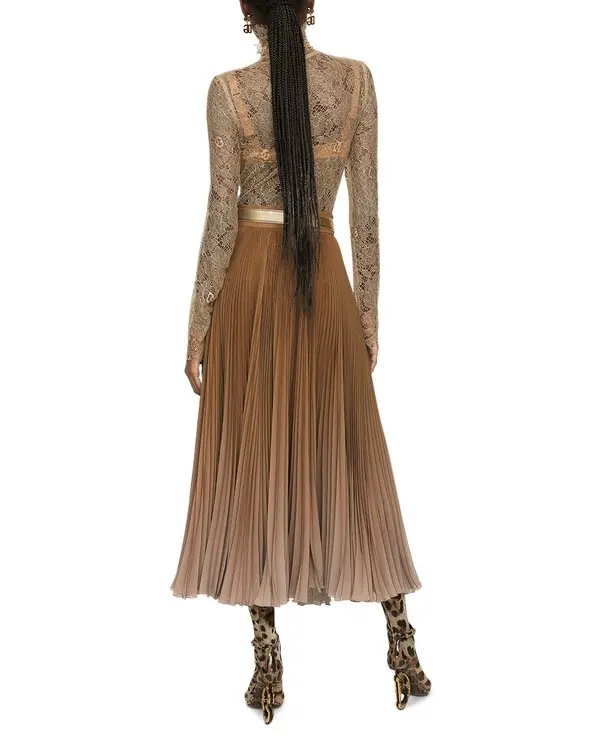 Dolce & Gabbana Floral Lace Turtleneck Blouse - Beige