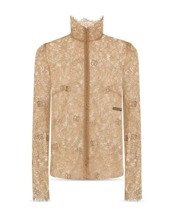 Dolce & Gabbana Floral Lace Turtleneck Blouse - Beige