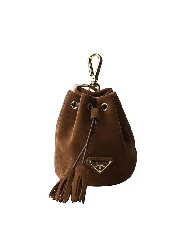 Prada Mini Icon Suede Keychain Charm - Brown