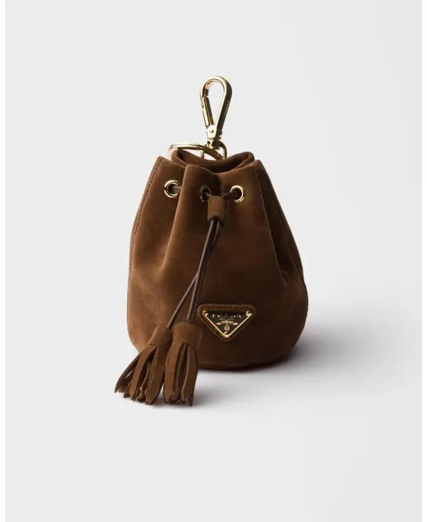 Prada Mini Icon Suede Keychain Charm - Brown