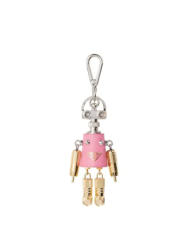 Prada Robot Saffiano Leather Key Ring Charm - Pink