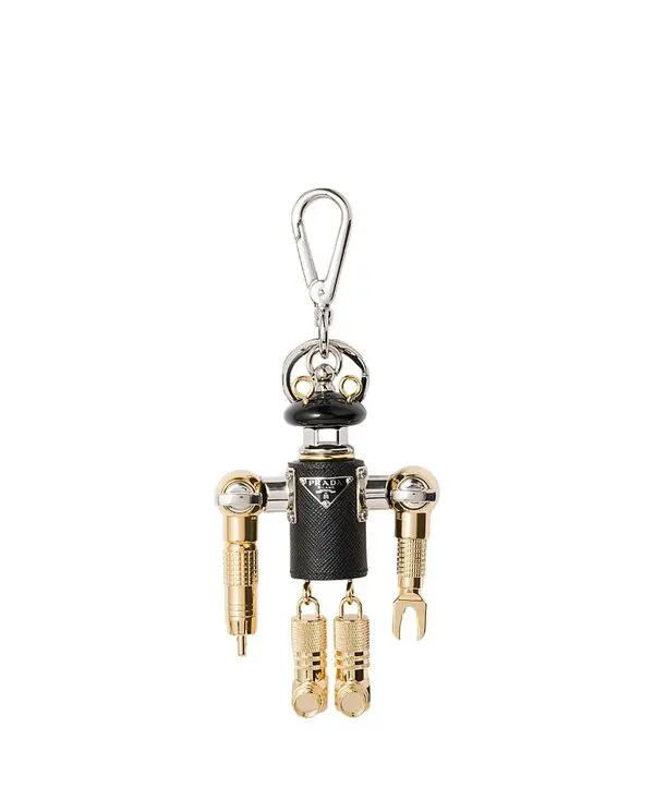 Prada Robot Saffiano Leather Key Ring Charm - Dark Black