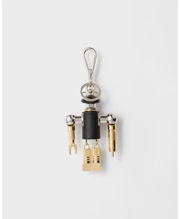Prada Robot Saffiano Leather Key Ring Charm - Dark Black