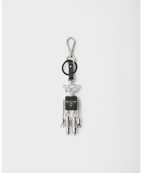 Prada Robot Saffiano Leather Keychain Charm - Gold/silver