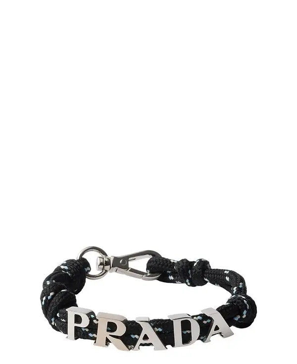 Prada Cord Bracelet With Metal Lettering Logo - Black