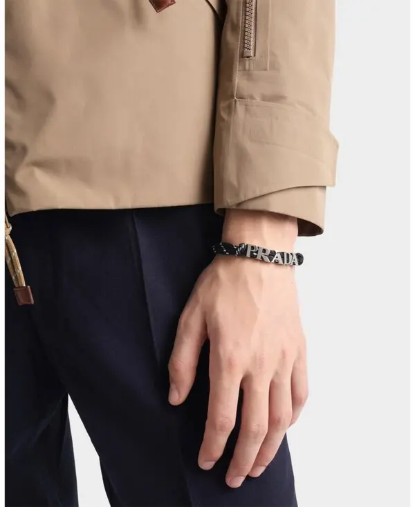 Prada Cord Bracelet With Metal Lettering Logo