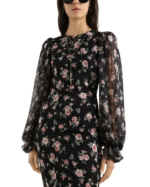 Dolce & Gabbana Vintage Rose Print Charmeuse Dress