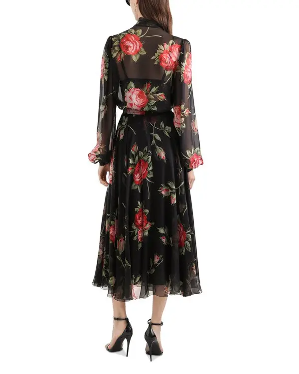 Dolce & Gabbana Silk Blend Rose Bouquet Chiffon Skirt