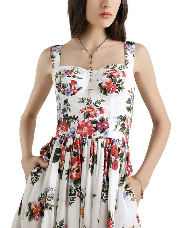Dolce & Gabbana Floral Print Cotton Midi Dress