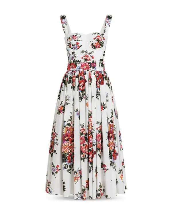 Dolce & Gabbana Floral Print Cotton Midi Dress