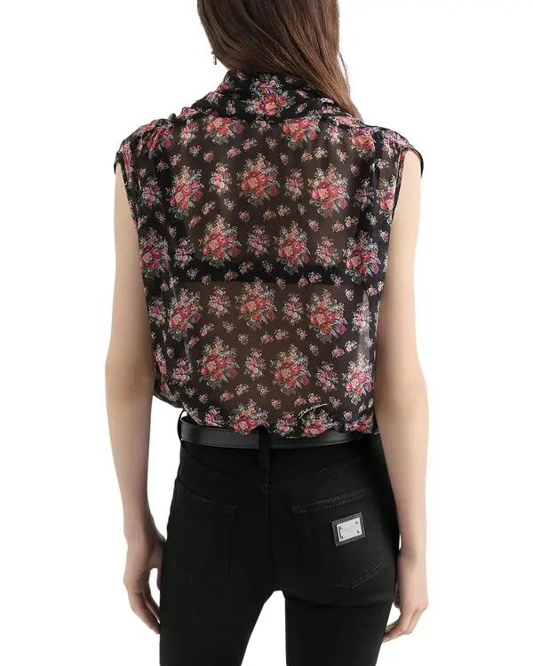 Dolce & Gabbana Silk Floral Bouquet Chiffon Sleeveless Blouse