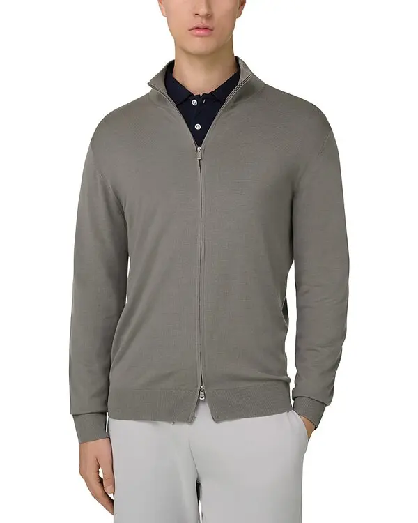 Boggi Milano Superfine Full Zip Merino Wool Jumper - Mud