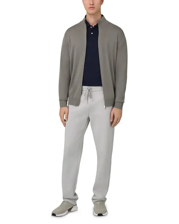 Boggi Milano Superfine Full Zip Merino Wool Jumper - Mud