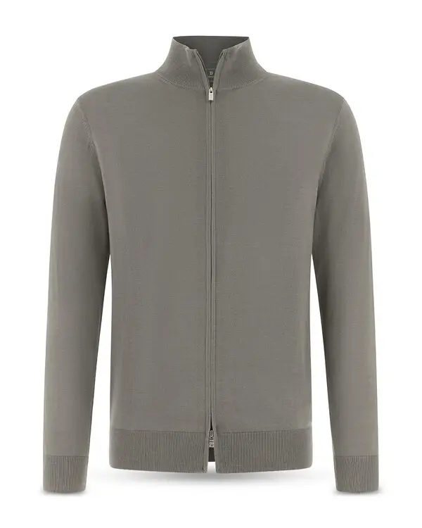 Boggi Milano Superfine Full Zip Merino Wool Jumper - Mud