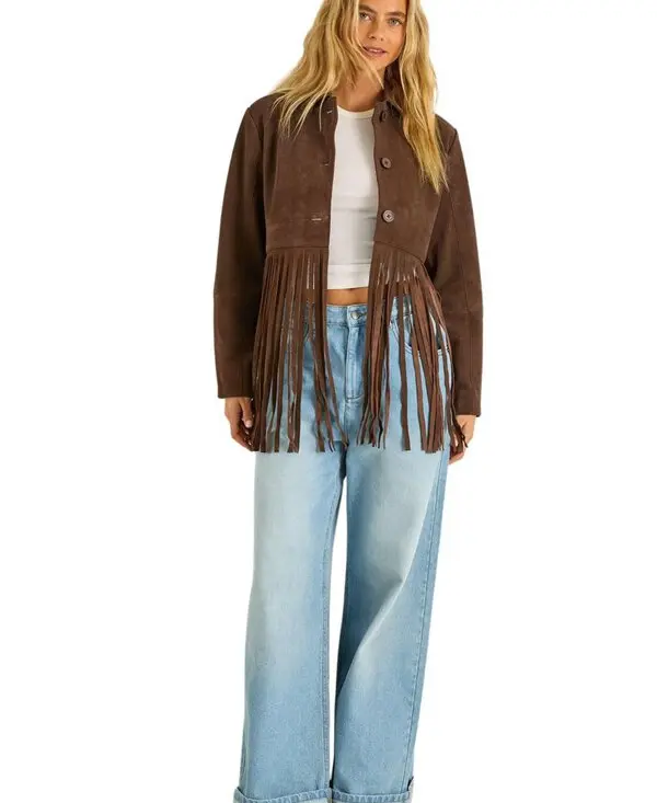 Nasty Gal Real Suede Fringe Jacket