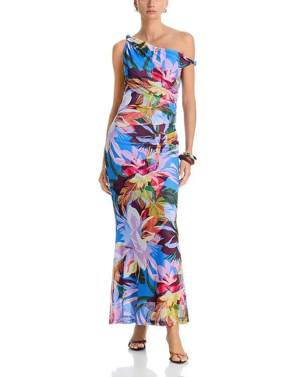 Aqua Mesh Strapless Maxi Dress - Blue Multi