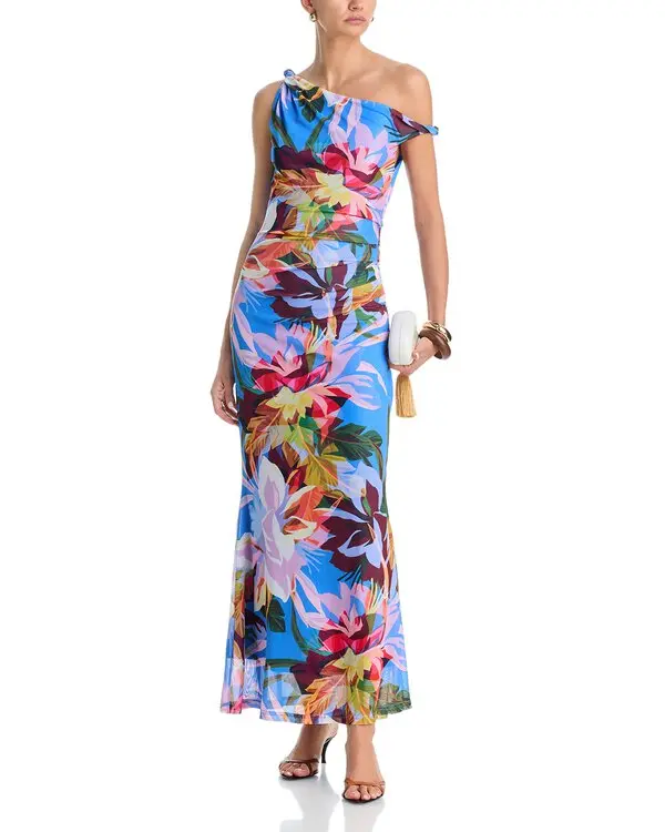 Aqua Mesh Strapless Maxi Dress