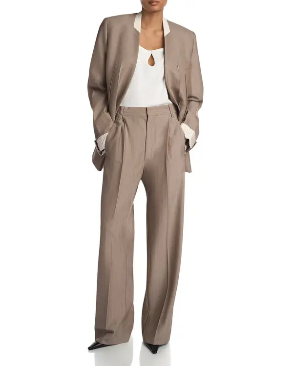 Victoria Beckham Collarless Jacket In Virgin Wool - Limestone