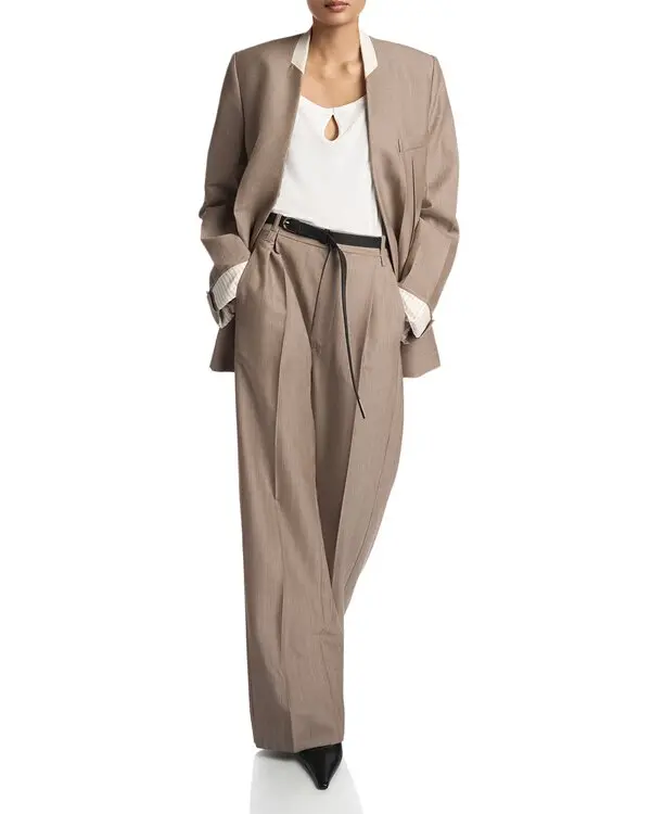 Victoria Beckham Collarless Jacket In Virgin Wool - Limestone