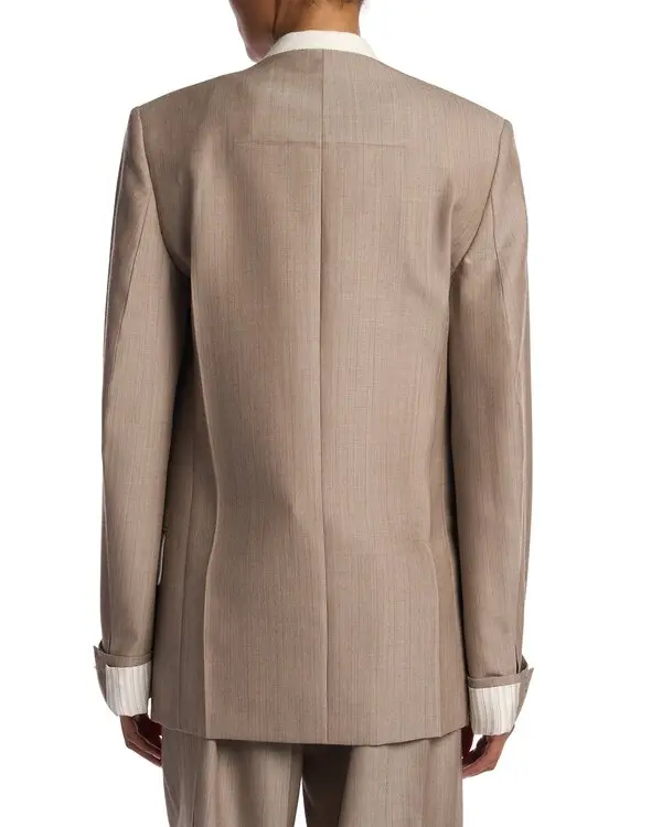 Victoria Beckham Collarless Jacket In Virgin Wool - Limestone