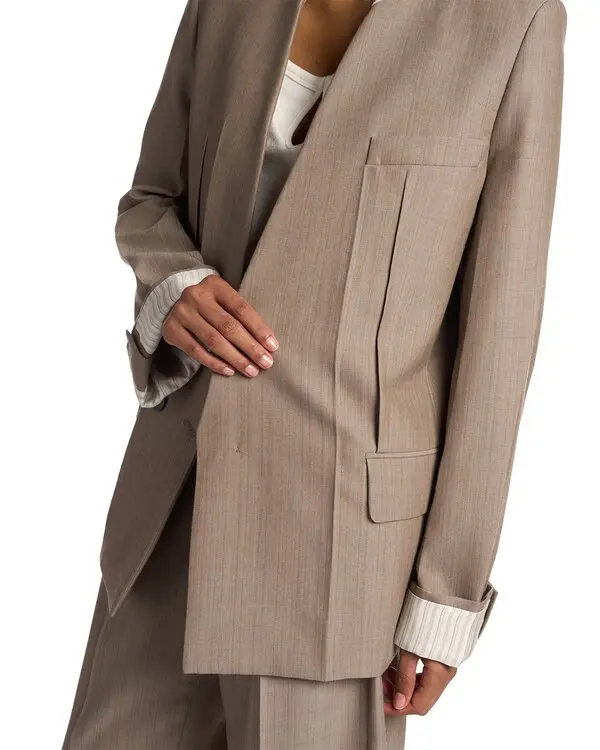 Victoria Beckham Collarless Jacket In Virgin Wool - Limestone