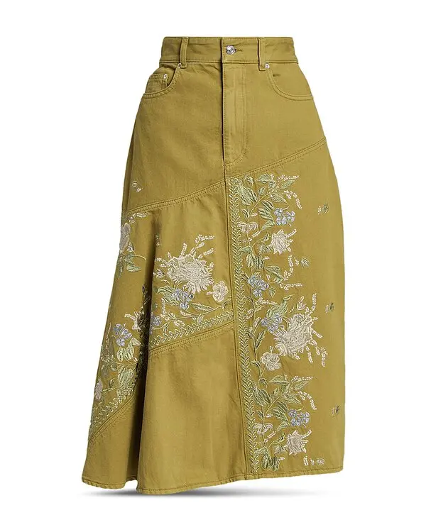 Erdem Embroidered Asymmetrical Denim Skirt - Cumin