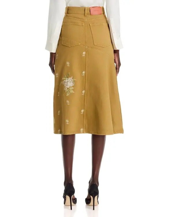 Erdem Embroidered Asymmetrical Denim Skirt