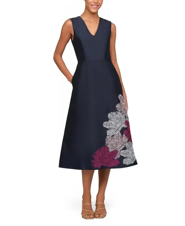 KAY UNGER Aria Tea Length Dress - Dark Blue