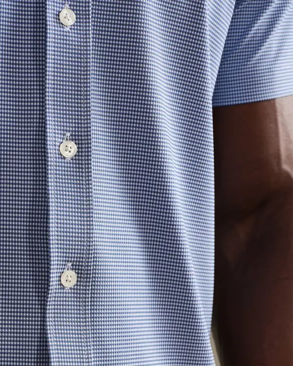RHONE Commuter Short Sleeve Shirt - Indigo Blue Micro Gingham