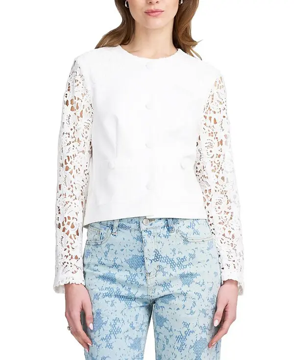 ELLE COLLECTION Lace Satin Jacket - White