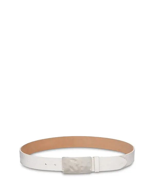 L'Agence Chara Croc Embossed Leather Belt - White Croc Embossed